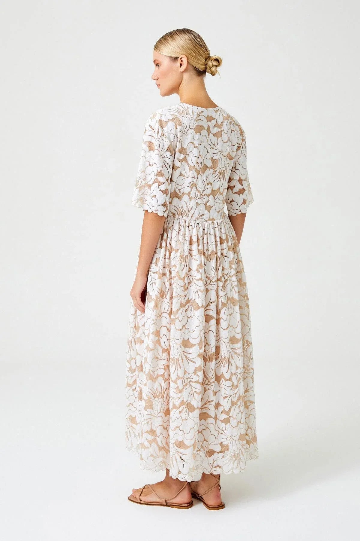 WHITE BEIGE BROIDERED LACE LONG DRESS – jusdepommes