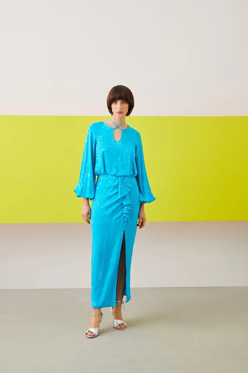 TURQUOISE RAGLAN SLEEVE SIDE SLIPPED MAXI DRESS | JUS DE POMMES ...